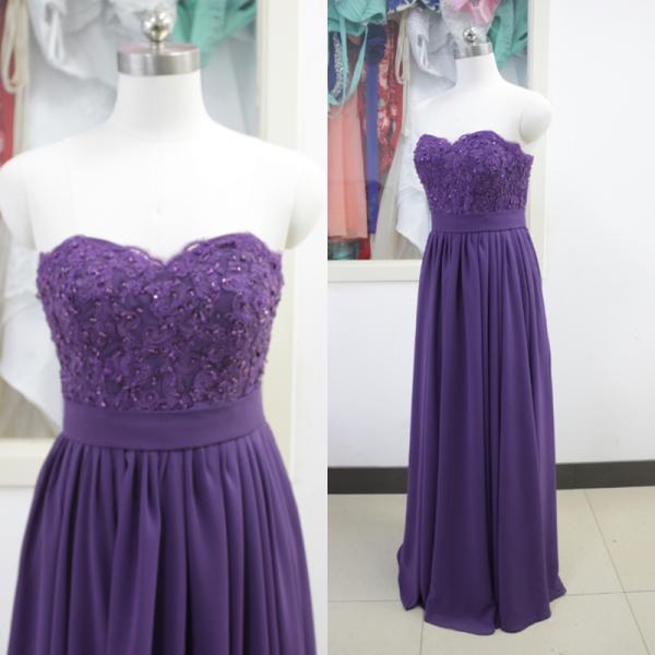 Purple Chiffon Bridesmaid Dress Lace Bridesmaid Gown Long Bridesmaid